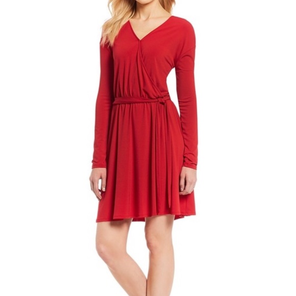 H by Halston | Dresses | Halston Red Mini Wrap Dress | Poshmark